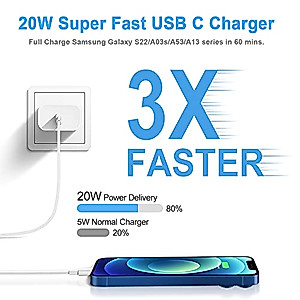 Samsung S23 Super Fast Charger Type C Wall Charger Block +6FT USB C Charger Cord for Google Pixel 7 Pro 6a,Samsung Galaxy S23 Ultra,A14,A13,A03s,A04s,S22 FE,S21,S20A12,A20,A21,A50,A51,Note20