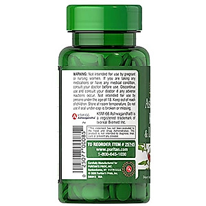 Puritans Pride Ashwangandha KSM66 & L-Theanine, Helps Relieve occassional Stress and Anxiety, 60 Count, White