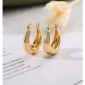 TOBENY Chunky Gold Hoop Earrings for Women 14K Gold Plated Thick Hoop Earrings Chunky Hoops Set Hypoallergenic Cubic Zirconia Small Hoop Earrings Minimalist Jewelry Gift, Copper, Cubic Zirconia