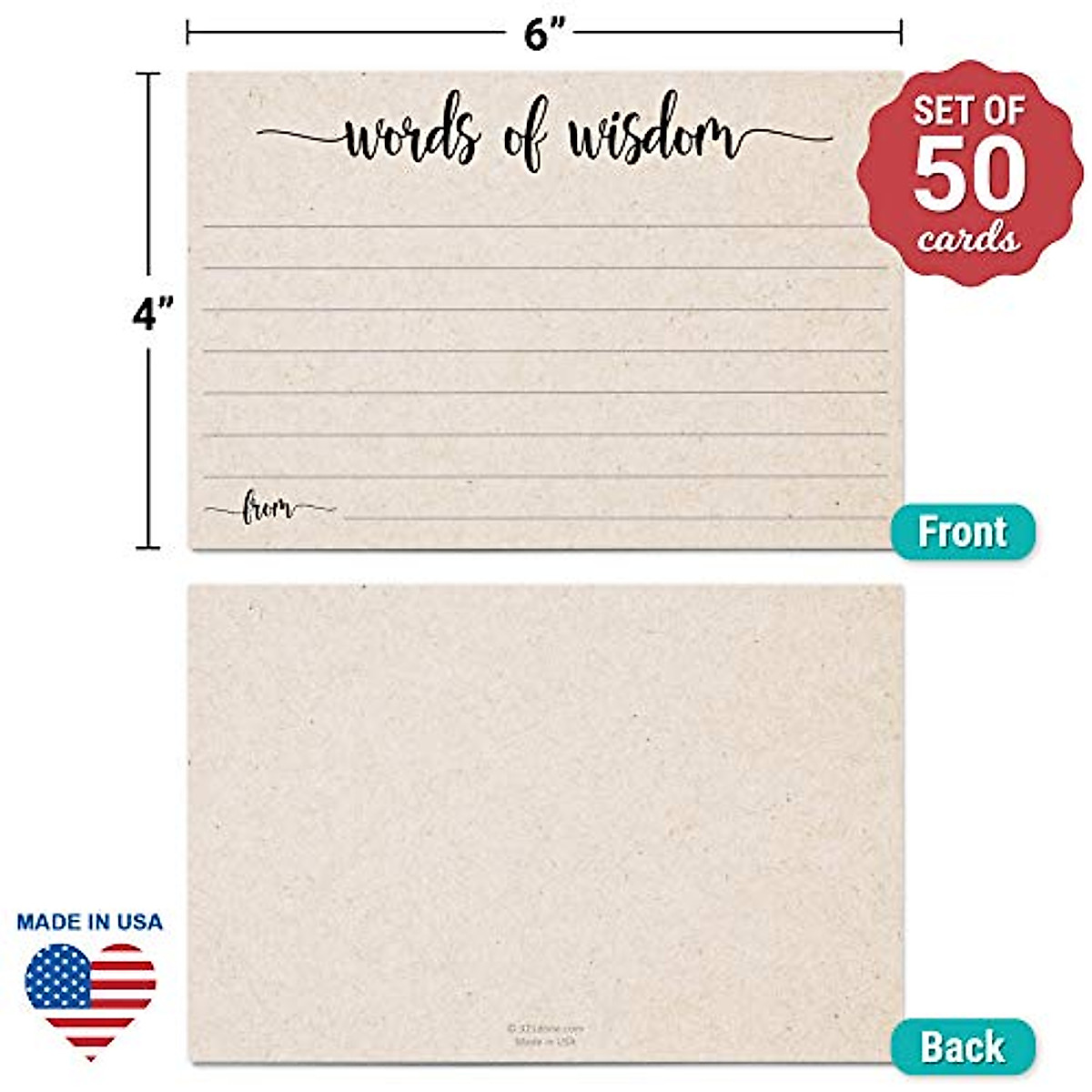 321Done Words of Wisdom Card (50 Cards) 4" x 6" - Blank Advice Cards for Wedding Bridal Shower Baby Shower Mr and Mrs Bride and Groom Graduation - Made in USA - Kraft Tan