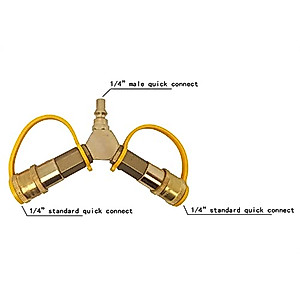 OTEHOO 1/4" RV Propane Quick Connect Y Splitter Adapter with Shutoff Valve for RV Trailer,2 Way LPG Or Natural Gas Adapter 1/4" Quick Connect or Disconnect Kit-Shutoff Valve & Full Flow Plug
