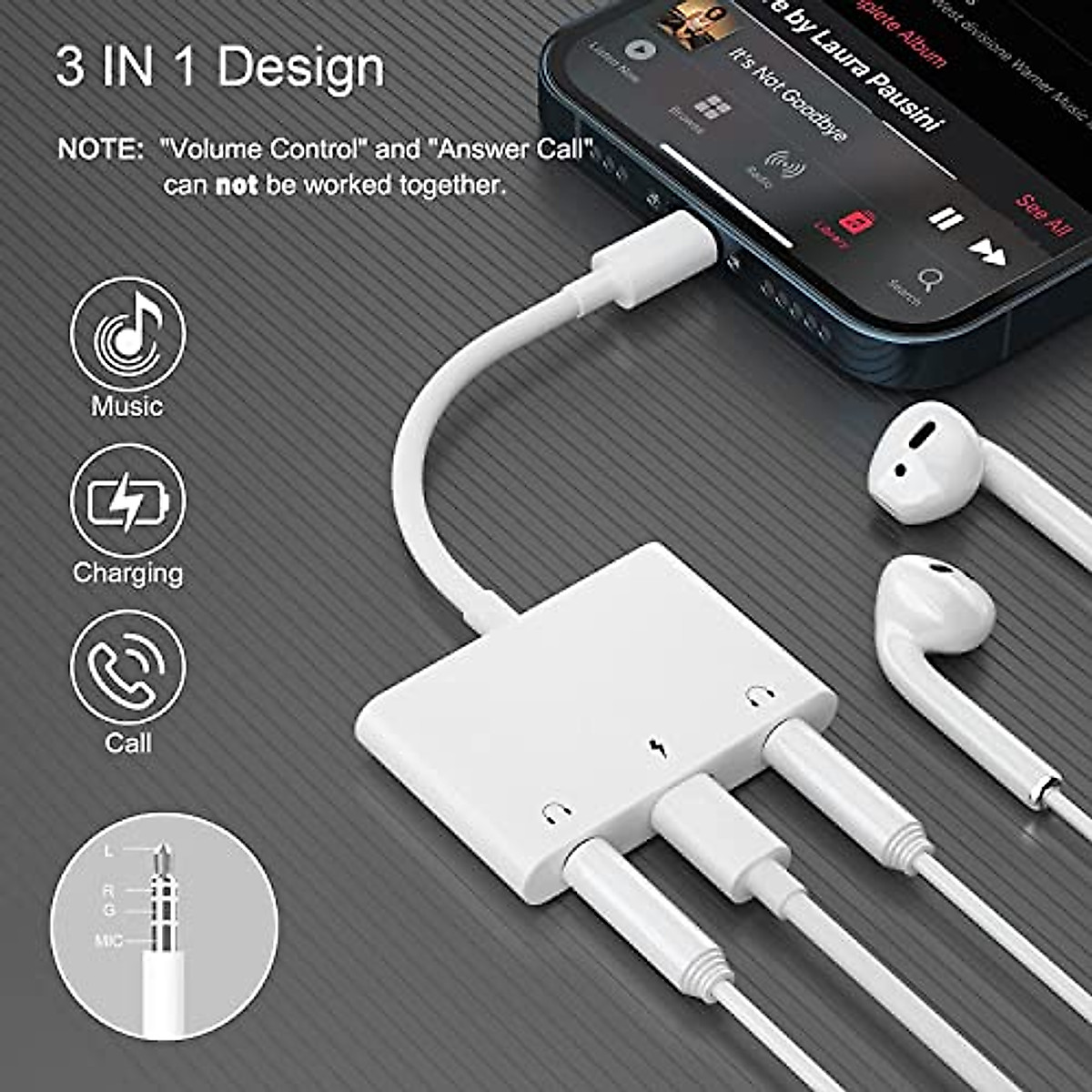 LecLooc USB C to 3.5mm Audio Adapter, 3 in 1 USB C to Dual 3.5mm Audio Jack and PD 60W Fast Charging Fit with Galaxy S22 Ultra S21 S20+ Ultra, Note 20/10,Pixel 7 6 5 4XL 3 XL 2XL,iPad Pro