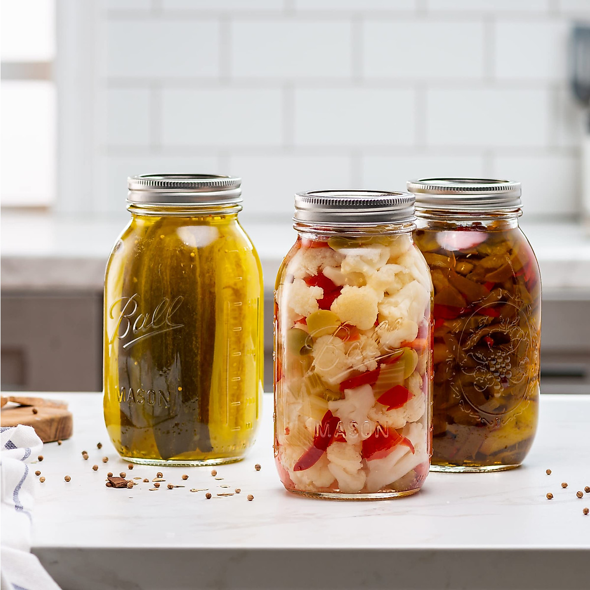 Regular Mouth 32 oz Quart Mason Jars With Lids And Bands 12-Pack) Bundled With, KangarooBands Jar Opener, And Package Of Jar Labels | Canning, Fermenting, Pickling, DIY Decors Projects