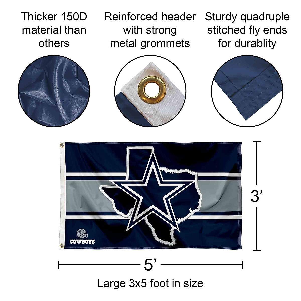 WinCraft Dallas Cowboys Texas State Flag Outdoor Indoor 3x5 Foot Banner