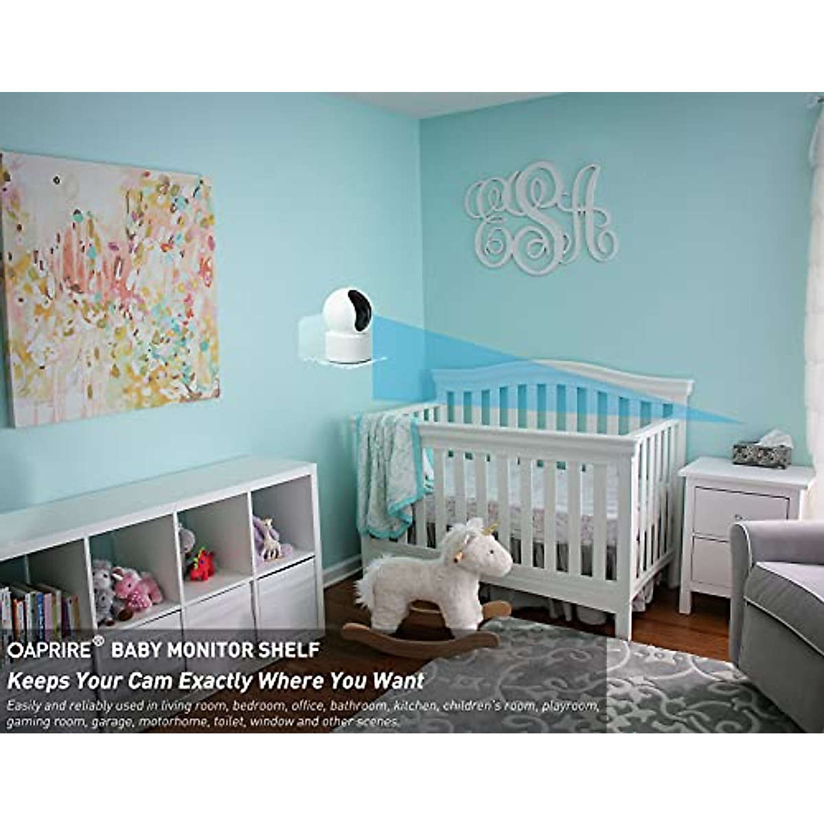 OAPRIRE Acrylic Floating Wall Shelves Set of 3 for Security Cameras, Baby Monitors, Speakers - Universal Small Wall Shelf with Cable Clips, 10-Piece Strong Tapes, No Drill (Clear)