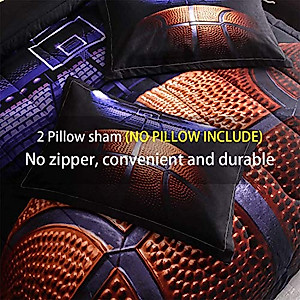 Btargot Basketball Comforter Sets Twin for Boys Teens,3D Sports Basketball Bedding,Soft Microfiber Reversible Quilt with 2 Matching Pillow Shams