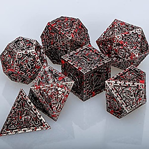 ARUOHHA DND Metal Dice Set with Gift Box, 7pcs Blood Polyhedral Dice Set Large Dungeons and Dragons D&D Dice RPG D+D Role Playing Dice 6 Sided Handmade D and D Dice D20 D12 D10 D8 D6 D4