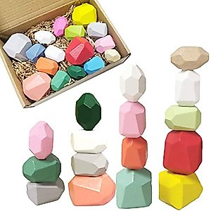 16PCs Wooden Balancing Stacking Stones Rocks,, Balancing Wooden Stacking Blocks Toys, Preschool Toys Wooden Stacking Toys, Wood Stacking Game Building Block Toys Enhances Motor Skills