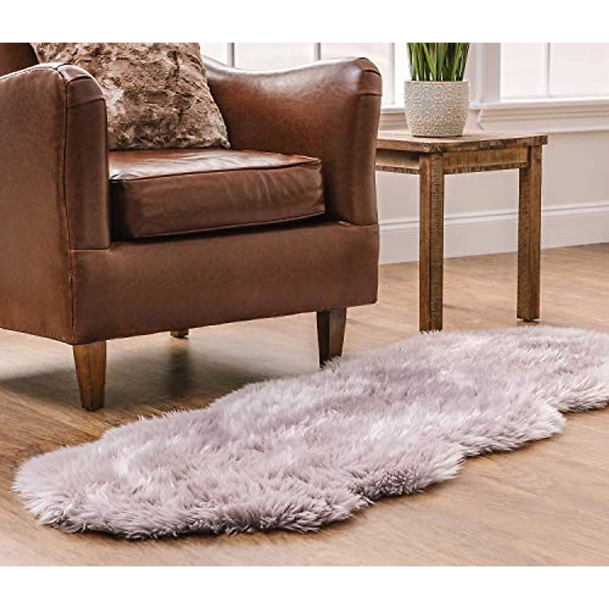 Chanasya Super Soft Faux LongFur Suede Fake Sheepskin for Sofa Couch Stool Vanity Chair Cover Luxurious Fluffy Rug Dusty Pink Solid Shaggy Area Rugs for Living Bedroom Floor - Mauve 2ftx6ft