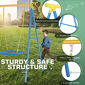 Plohee 3 in 1 Swing Sets for Backyard - 550lbs Heavy Duty Metal Kids Swing Set with Platform Swing Seat, Belt Swing Seat and Climbing Ladder for Playground