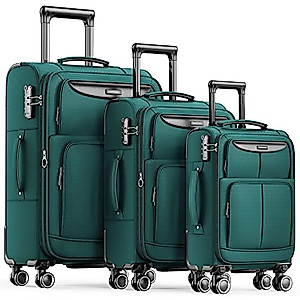 SHOWKOO Luggage Sets 3 Piece Softside Expandable Lightweight Durable Suitcase Sets Double Spinner Wheels TSA Lock Dark Green (20in/24in/28in)