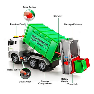 Garbage Truck Toys Recyclable Garbage Sorting, Inertia Car with Four Garbage Bins and Cards, Simulated Sounds and Lights, Learning Educational Toys for Boys and Girls 3,4,5,6 Years Old Birthday Gifts
