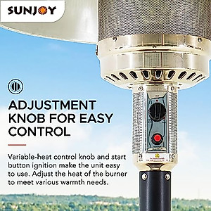 Sunjoy Patio Heater, 40000 BTU Portable Freestanding Steel Frame Outdoor Propane Heater with Side Table Design, Stainless Steel Burner, Safety Self Shut-Off System for Commercial & Residential Use
