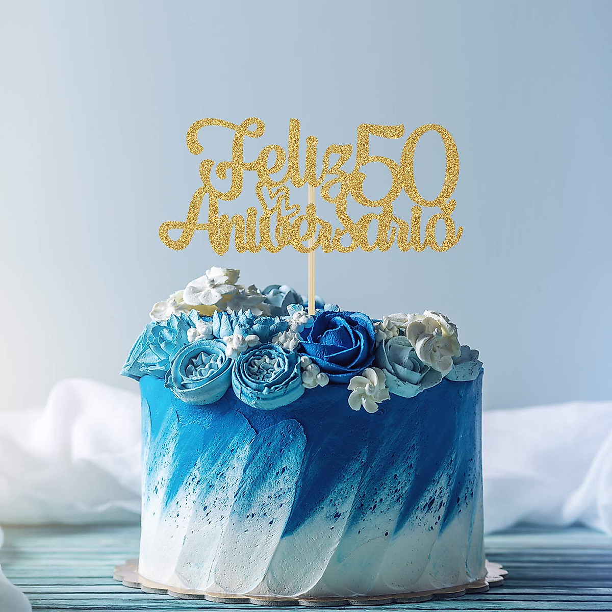 Ferastar Feliz 50 Aniversario Cake Topper, 50th Anos De Amor Wedding Decor, Happy 50th Anniversary Party Supplies Gold Glitter.