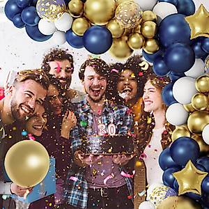 146pcs Navy Blue and Gold Balloon Garland Arch Kit, Royal Blue White Metallic Gold Confetti Mixed Sizes Balloons for Graduation Anniversary Baby Shower Wedding Birthday Party Decorations
