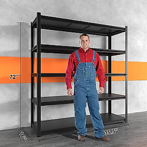 Howezone 72" H Garage Shelving 2000LBS Heavy Duty Storage Shelves Adjustable 5 Tier Metal Shelves for Storage Garage Industrial Shelving Utility Racks,16" D x35.5 Wx72 H,Black