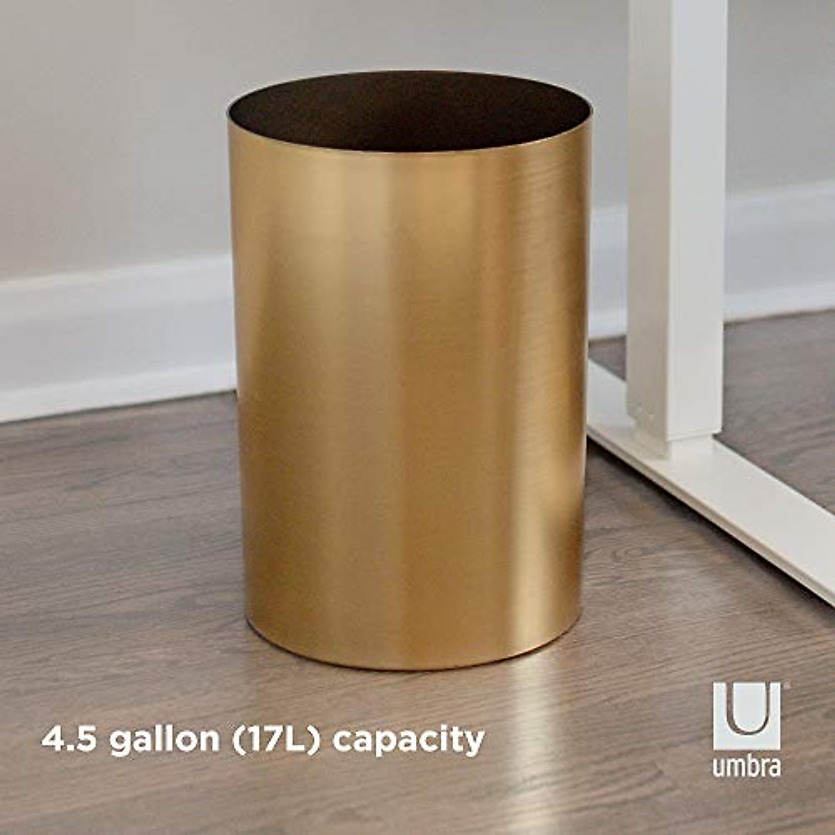 Umbra Metalla Small Trash Durable Garbage Can Waste Basket for Bathroom, Bedroom, Office and More, Gold,4.5 Gallons