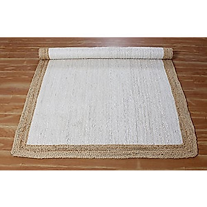 CASAVANI 100% Handmade Natural Jute Rugs Geometric White & Beige Hand Braided Rag Rug Best Uses for Living Room Bedroom Entryway Laundry Room Doorway Door Mate 4x8 6x8 5x5 Feet Square