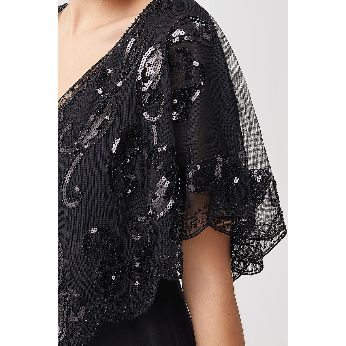 BABEYOND 1920s Shawl Wraps Beaded Evening Cape Bridal Shawl Flapper Cover Up (Black)