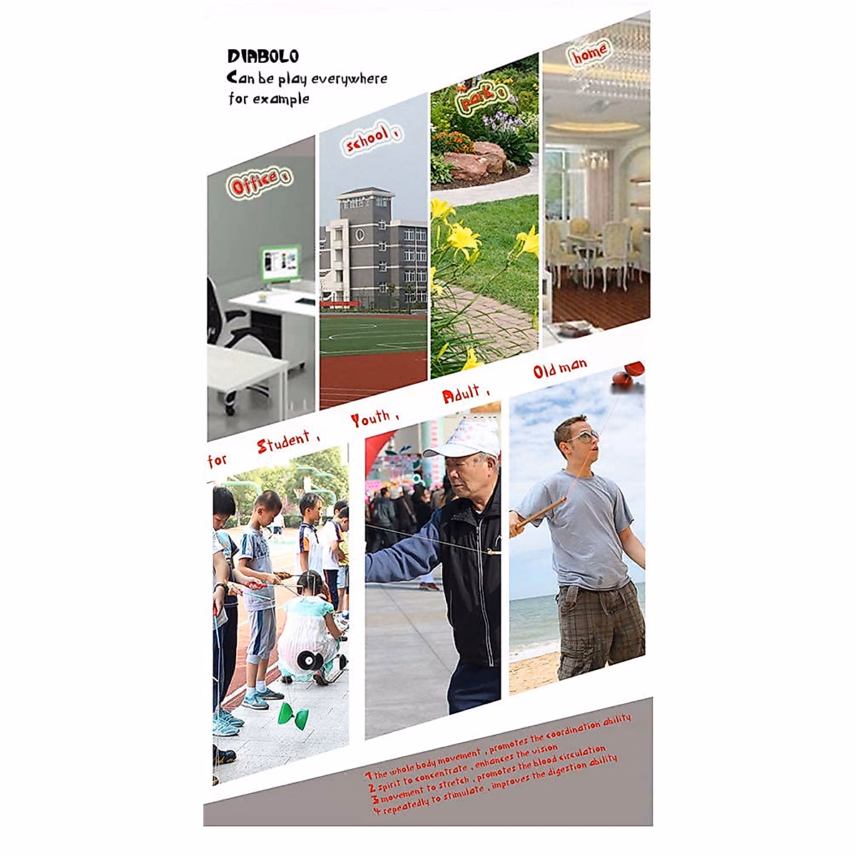 HenMerry Diabolo Chinese Yoyo Set,Triple Bearing Diabolo Chinese Yo-yos Juggling Toys Colorful LED Diabolo with Diablo Sticks, Diabolo String&Net Bag, Easier Start/Faster/Stable&Lasts Longer (Clear)