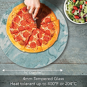 CounterArt Teal Quartz Design 4mm Heat Tolerant Round Tempered Glass Cutting Board 16" Round Manufactured in the USA Food Preparation Board, Cake Plate, Pizza Stand