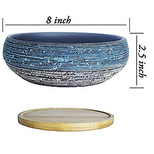 ARTKETTY Succulent Pots, 8 Inch Large Succulent Planters with Drainage Ceramic Bonsai Pot with Tray for Indoor Outdoor Plants Garden Decorative Cactus Flower Plant Container Bowl