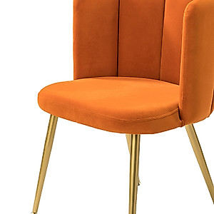 HULALA HOME Velvet Accent Chairs Modern Vanity Chairs for Makeup Room, Comfy Upholstered Dining Chairs for Living Room with Shell Back and Golden Metal Legs/Orange