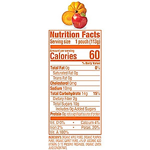 Happy Baby Organics Clearly Crafted Stage 2 Baby Food Apples, Pumpkin & Carrots, 4 Ounce Pouch (Pack of 16)