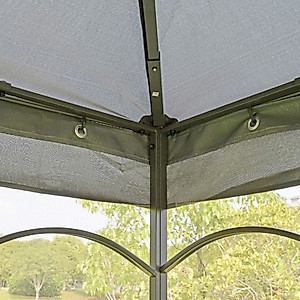 Outsunny 10' x 10' Patio Gazebo with Corner Frame Shelves, Double Roof Outdoor Gazebo Canopy Shelter with Netting for Patio, Wedding, Catering & Events, Gray