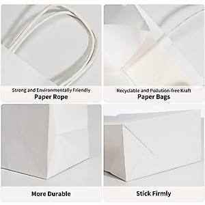 RACETOP 50 PCS Custom Kraft Paper Bags with Logo for Small Business, 8x4.5x10.8 Inch Medium Size, Personalized Gift Bags, Brown Shopping Paper bag with Handle Bulk, White Goodie Bags