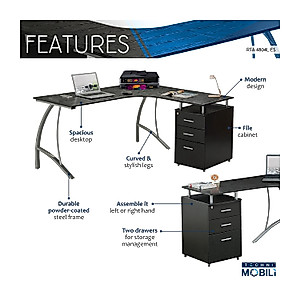 Techni Mobili Modern L Shaped Computer Desk with File Cabinet and Storage, Workstation Table with MDF Panels and PVC Laminate Veneer Surface, Espresso