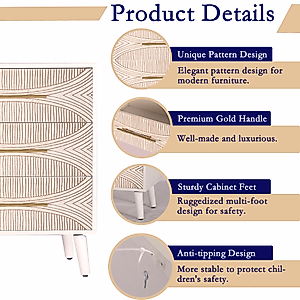 VINYUSE 6 Drawer Dresser, Dresser for Bedroom, Chest of Drawers with Metal Handle, Dresser TV Stand, Wood Drawer Organizer for Bedroom, Living Room, Enterway, Texture Beige