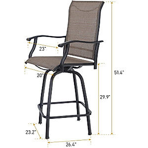 MFSTUDIO Outdoor Bar Stools Set of 4, Patio Bar Height Sling Chairs, Steel Frame All-Weather Resistant,Breathable Textilene Fabric
