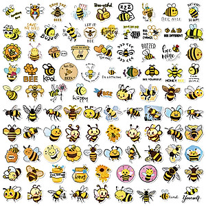 Bee Stickers 100PCS Honey Bee Stickers Waterproof Vinyl Decals for Water Bottles Scrapbook Laptop Car Luggage Kids Teens Boys Girls Bumble Bee Party Favors
