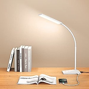 Vansuny LED Desk Lamp with USB Charging Port, Eye-Caring, 5 Color Modes,6 Brightness Levels, Touch Control, Flexible Gooseneck, Memory Function for Dorm Office Work Bedroom (12W,White)