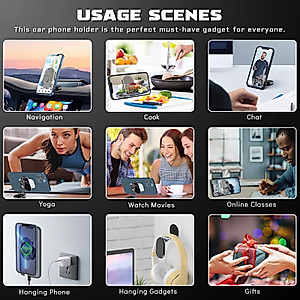 Car Phone Stand, DIPEQOBA Must-Have Alloy Folding Magnetic Cell Phone Mount, Stable Versatile Automobile Dashboard Holder With Dual 360° Rotation, Universal Hands Free Car Accessory for All Smartphone