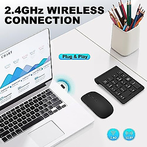 Wireless Numeric Keypad, TRELC Mini 2.4G 18 Keys Number Pad, Portable Silent Financial Accounting Numeric Keypad Keyboard Extensions with Wireless Mouse for Laptop, PC, Desktop, Notebook(Black)