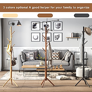 FILWH Bamboo Coat Rack Freestanding Adjustable Coat Tree with 3 Sections & 8 Hooks Easy to Assemble Coat Hanger Stand for Bedroom Office Hallway Entryway Bedroom Coat Rack（Natural）