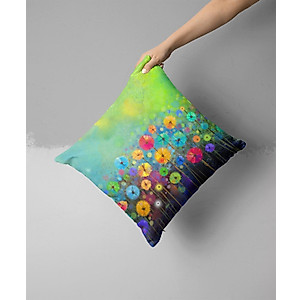 iiRov Summer Design Ink-Fuzed Decorative Throw Pillow - Abstract Flower Meadow