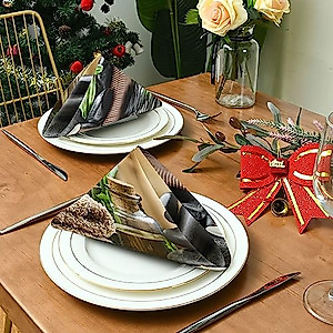 Nesatuwa 20 x 20 Inch Zen Basalt Stones on Wood Cloth Napkins Washable Soft Polyester Dinner Napkins Reusable for Weddings Party Dinner Decoration - 1 Pack