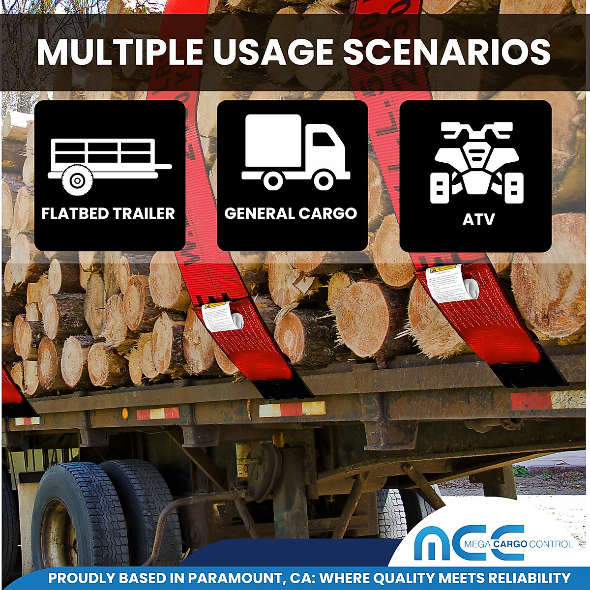 4" x 30' Heavy Duty Winch Straps w/Flat Hook - Pack of 10 | Red Tie Downs for Flat Bed, Truck, Farm, Utility Trailers (5400 LBS WLL)