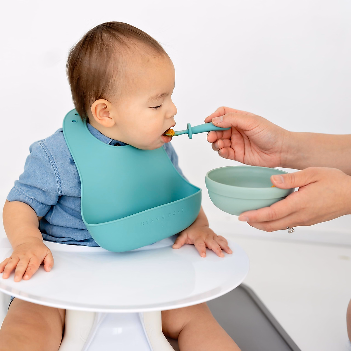 Ryan & Rose Ultimate Utensil Set of 3 Silicone Baby Spoons Silicone baby feeding set for baby led weaning, baby spoons self feeding 6 months, baby utensils, toddler utensils (Seaglass)