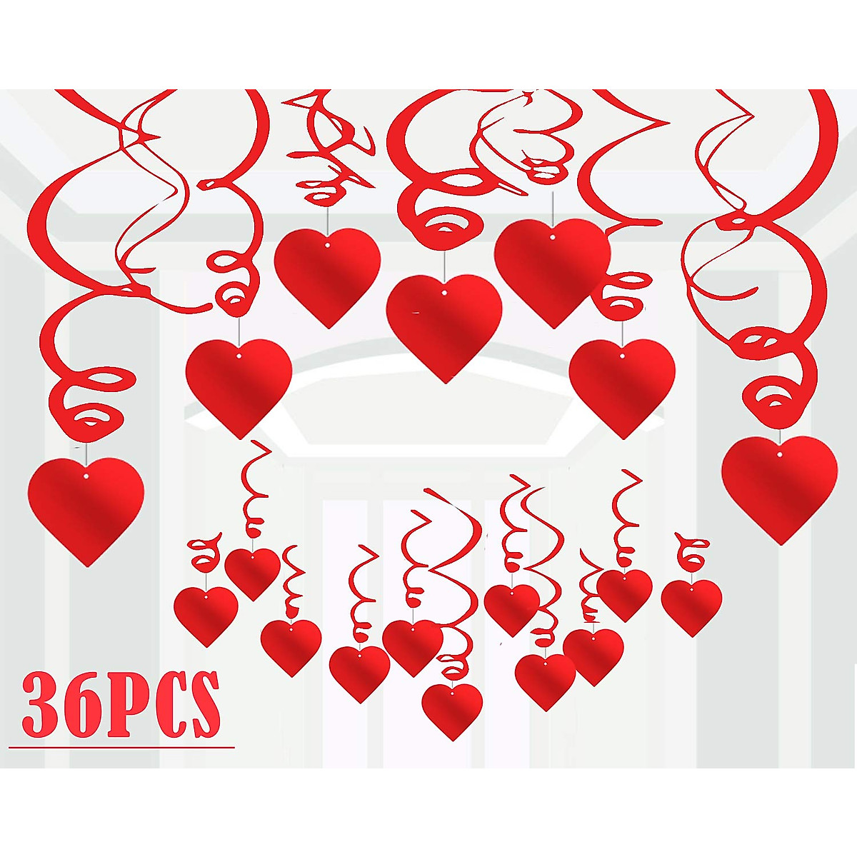 JOLLYSTYLE 36PCS Heart Decorations Hanging Swirls - Valentines Day Party Supplies Favors Ceiling Decor