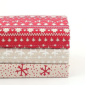 Xmas Pattern Cotton Linen Fabric DIY Christmas Decoration Fabric for Patchwork Dress Sofa Curtain45X45CM (M1-3-2)