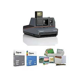 Polaroid 600 Impulse Gray Instant Camera Bundle with Film Kit for Polaroid i-Type, 600 and SX-70, Polaroid Originals Black and White Instant Film and Color Instant Film (8 Exposures) (4 Items)