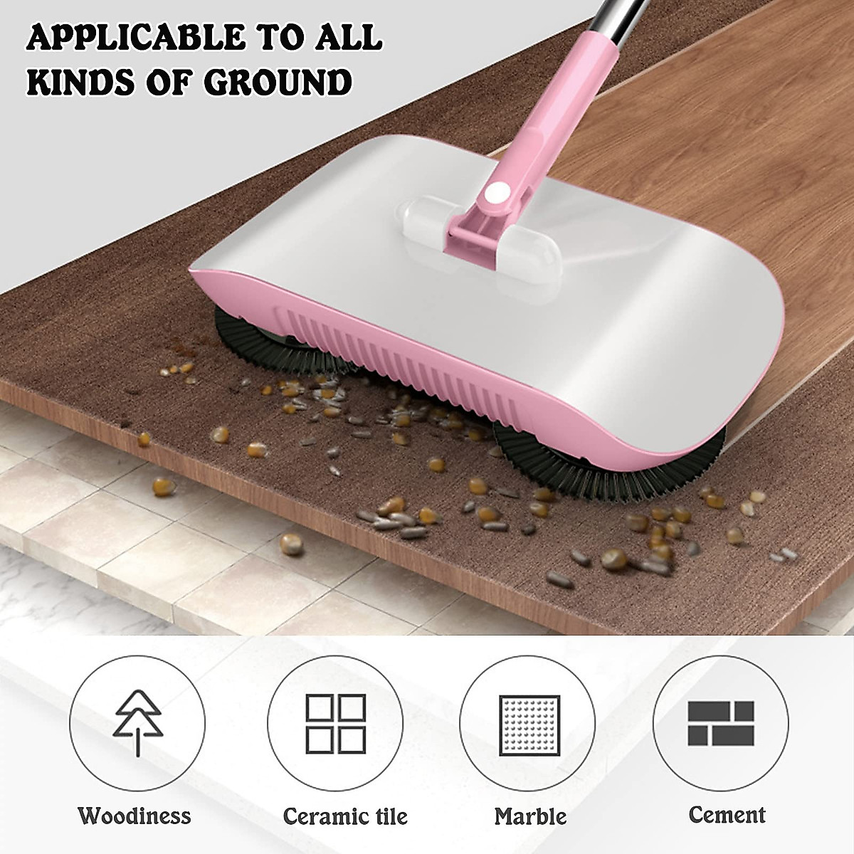 Sweeper 3-in-1 Mops for Floor Cleaning, Hand Push Sweeper Household Lazy Sweeper, Dry and Wet Multi Surface Floor Cleaner Lightweight - Ideal for Pet Hair&Crumby Messes (Pink)