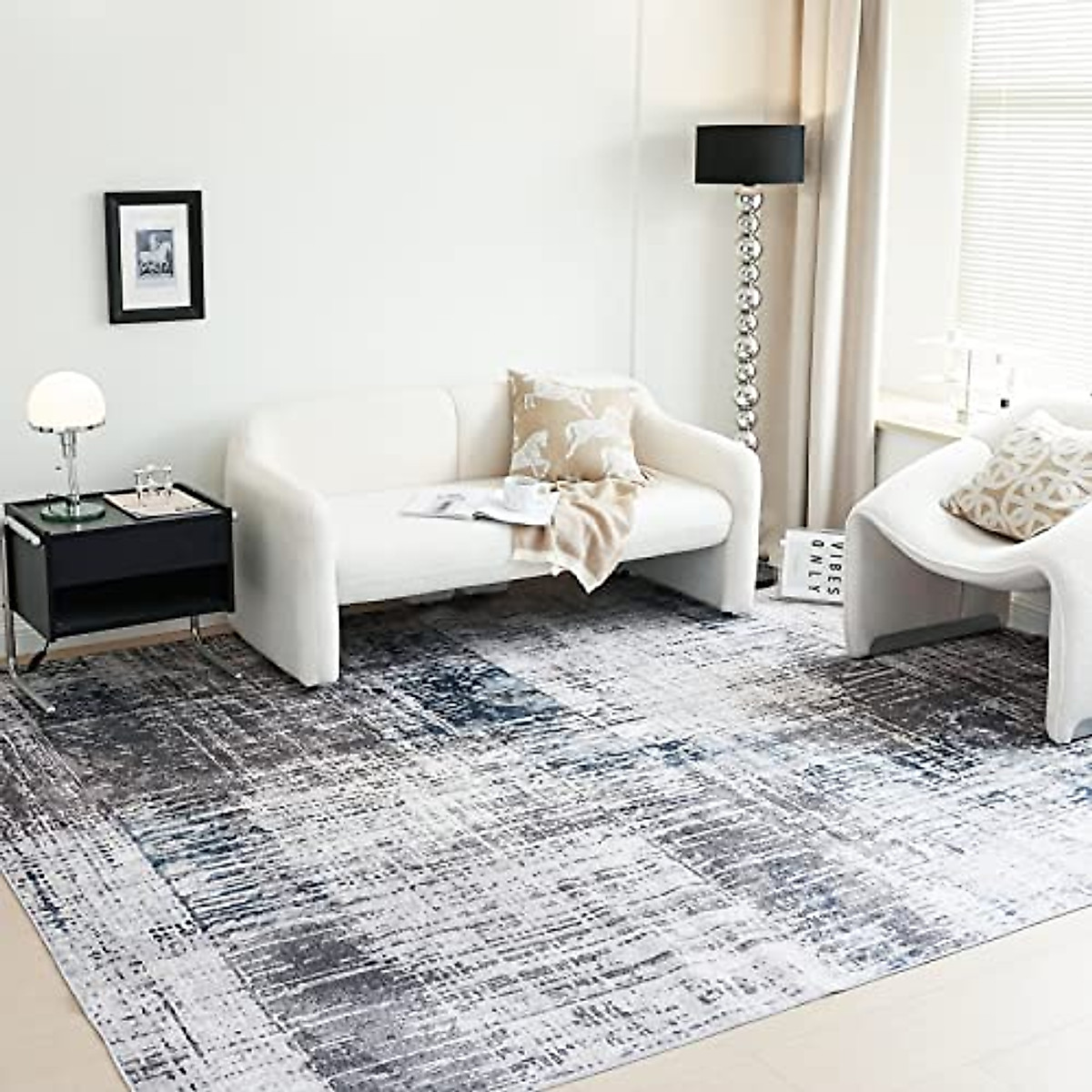 OMERAI Washable Rug 5'x7' Area Rugs for Living Room Abstract Rug Machine Washable Rug with Non Slip Rug for Bedroom Grey Rug Carpet Dining Home Decor Office Area Rug (Gray)