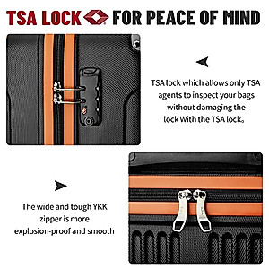 Joyway Luggage 10-Piece Sets,ABS Hardside Suitcase with Spinner Wheels,TSA Lock Luggage Sets for Women and Men(Black&Orange)