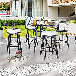 LOKATSE HOME 5 Piece Outdoor Dining Set Chairs and Square Bar Table for Backyard, Porch or Garden, Beige