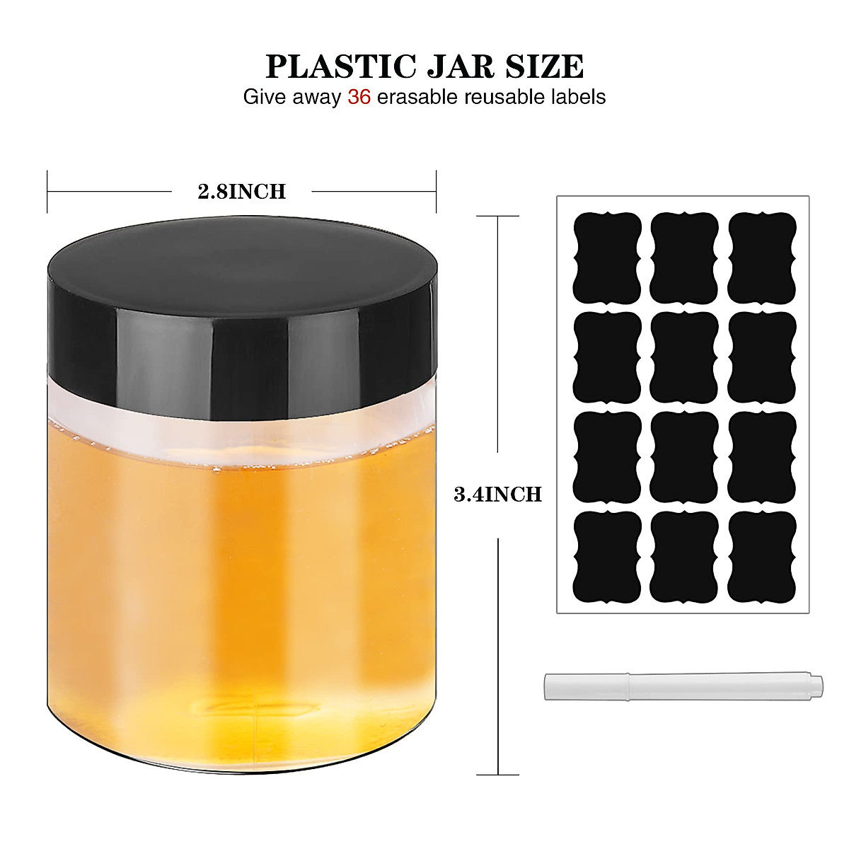 Hajoyful Plastic Jars with Lids 8OZ 36PCS,Small Cosmetic Slime Containers Clear Travel Round Jars Empty Refillable Sample Containers Leak Proof Pot with Black Lids for Lotion, Cream, Cosmetics